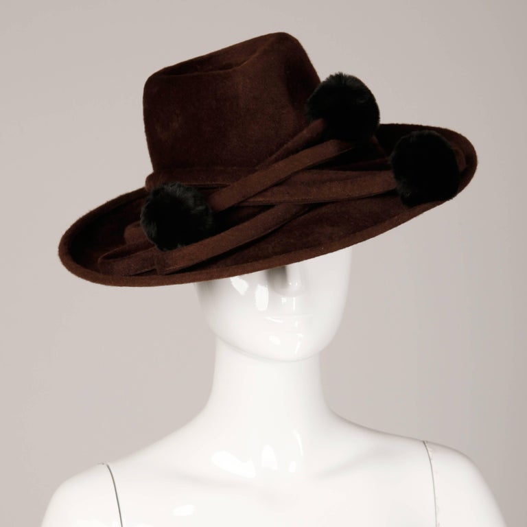 Unworn with Tags Bailey Tomlin Vintage Brown Wool Hat with Black Fur ...