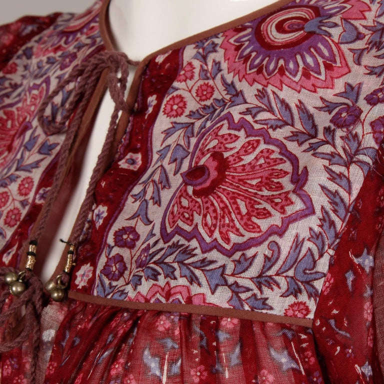 Indian Print Thin Cotton Gauze Vintage Peasant Top or Shirt, 1970s at ...