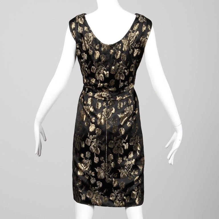 1960s Vintage Metallic Gold + Black Satin Cocktail Sheath Dress at ...