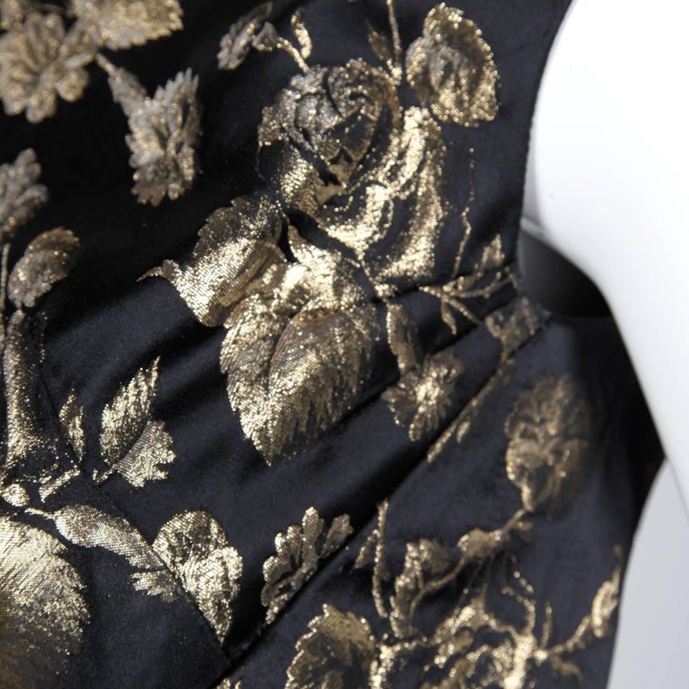 1960s Vintage Metallic Gold + Black Satin Cocktail Sheath Dress at ...