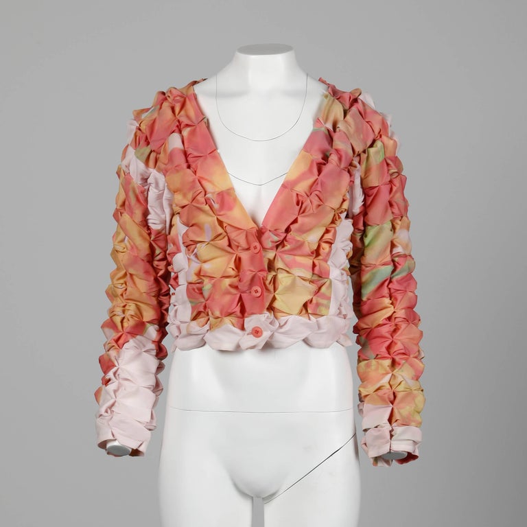 Issey Miyake Vintage Multicolor Pleated 3-D Pucker Jacket or Cardigan ...