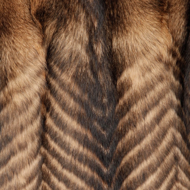 Vintage Brown + Beige Feathered Chevron Wolf Fur Short Car Coat or ...