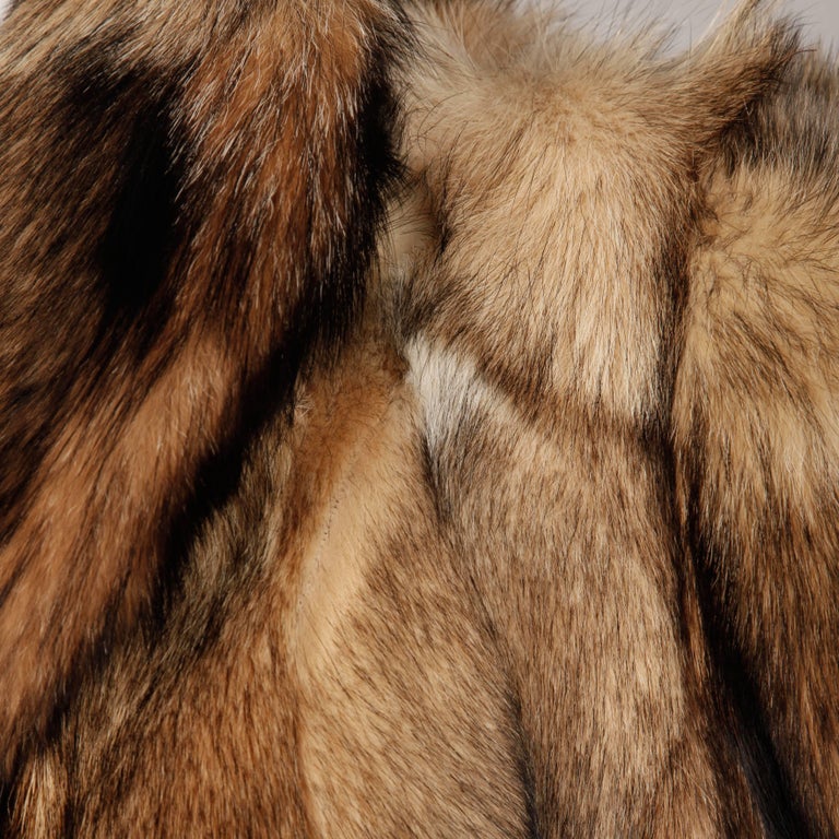 Vintage Brown + Beige Feathered Chevron Wolf Fur Short Car Coat or ...