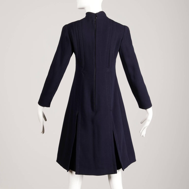 1960s Geoffrey Beene Vintage Navy Wool/ Silk Pleated Mod Dress with ...