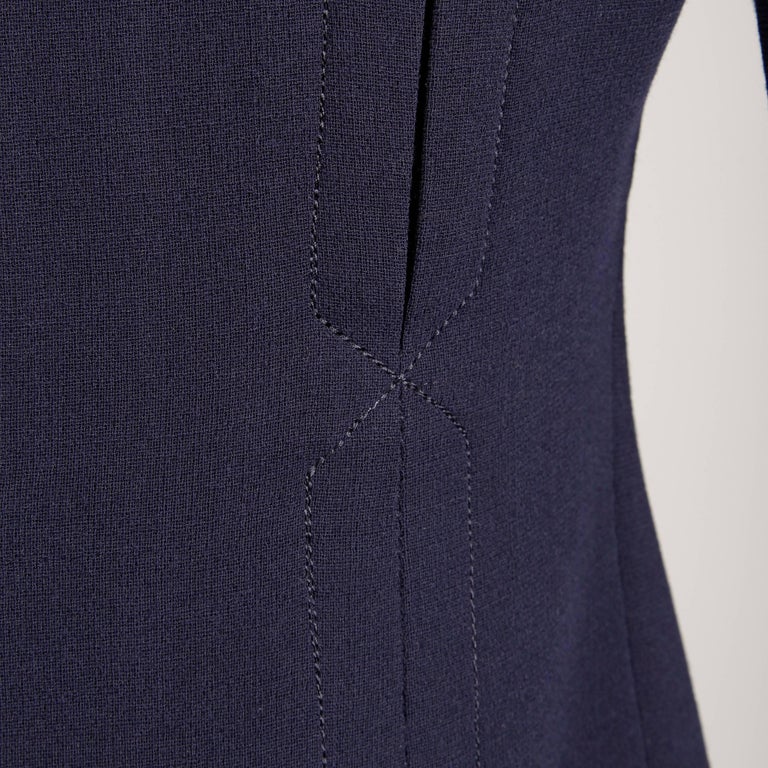 1960s Geoffrey Beene Vintage Navy Wool/ Silk Pleated Mod Dress with ...