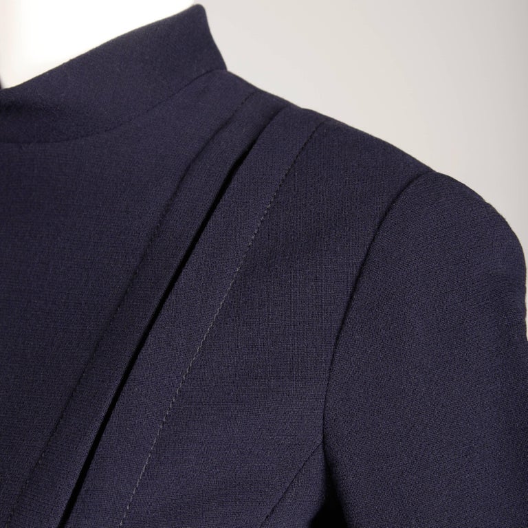 1960s Geoffrey Beene Vintage Navy Wool/ Silk Pleated Mod Dress with ...