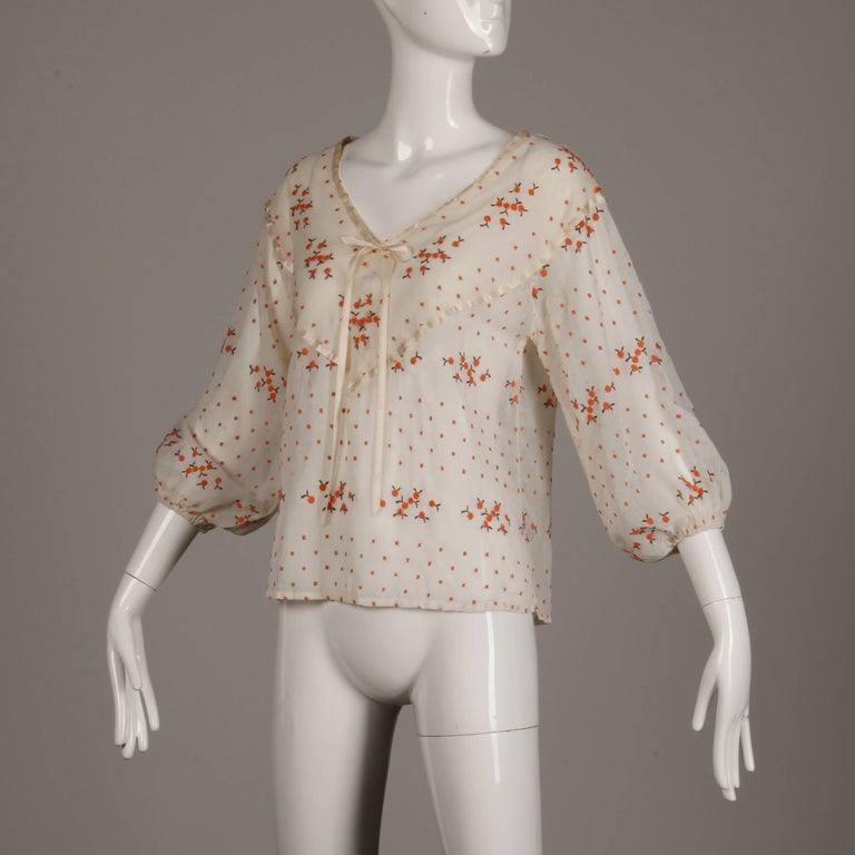Chessa Davis for I. Magnin Vintage Cotton Embroidered Blouse Top or ...
