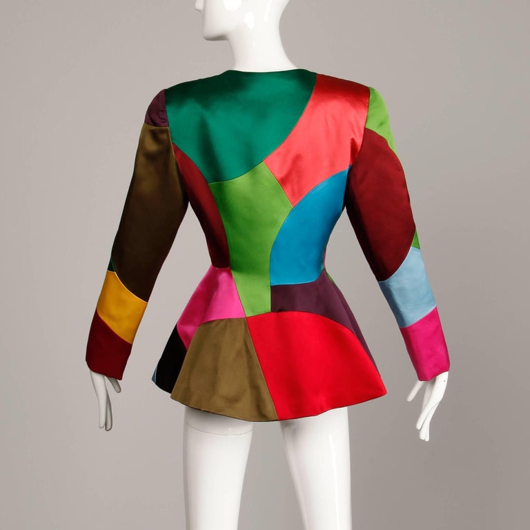 Oscar de la Renta Vintage Rainbow Color Block Silk Evening Jacket ...