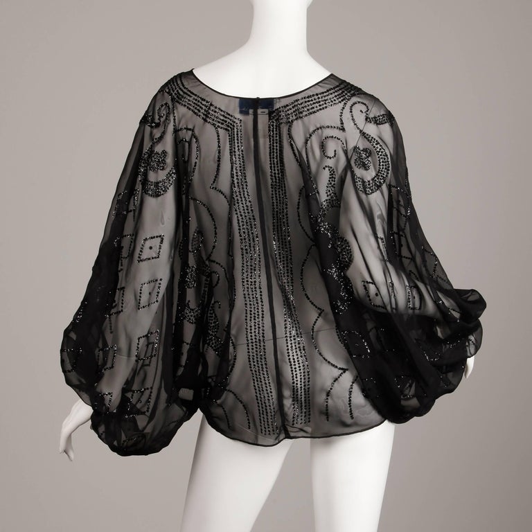 Unworn 1970s Vintage Sheer Chiffon Glitter Sequin Disco Top, Blouse or ...