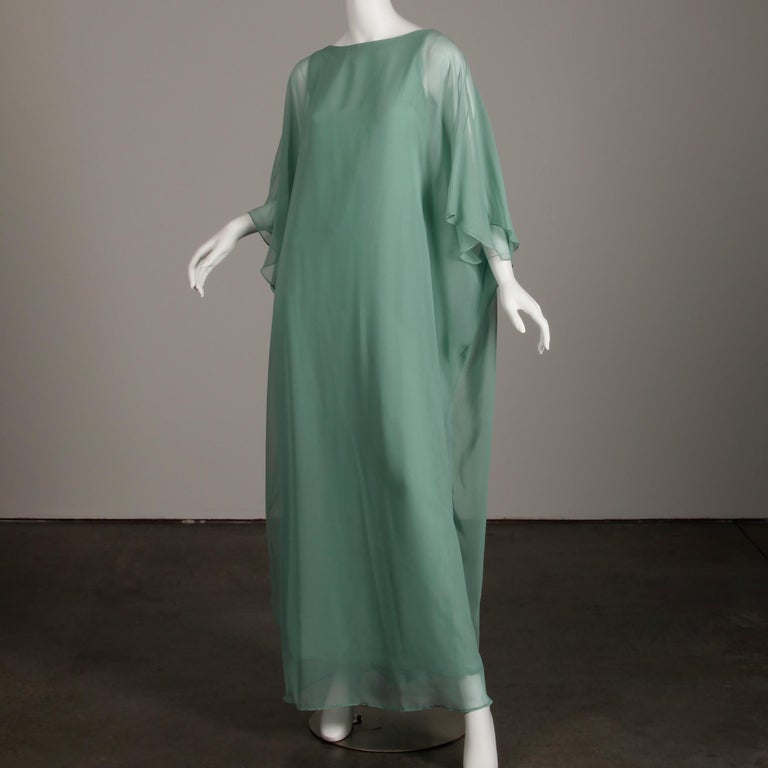 Albert Capraro Vintage Mint Sea Green Chiffon Caftan Maxi Dress or Gown ...