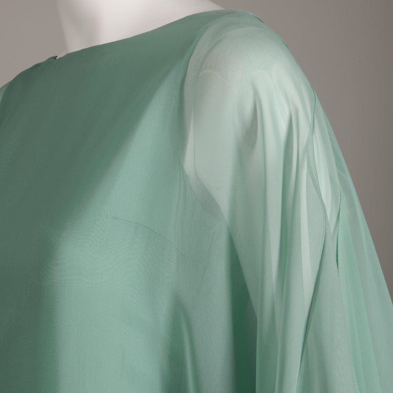 Albert Capraro Vintage Mint Sea Green Chiffon Caftan Maxi Dress or Gown ...
