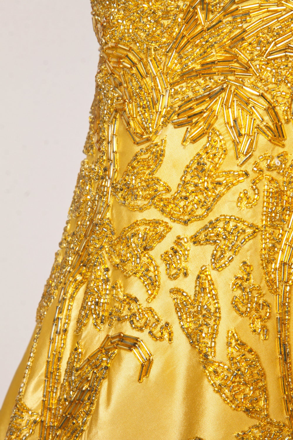 Vintage 1950s 50s Gold Yellow Hand Beaded Couture Silk Cocktail Dress