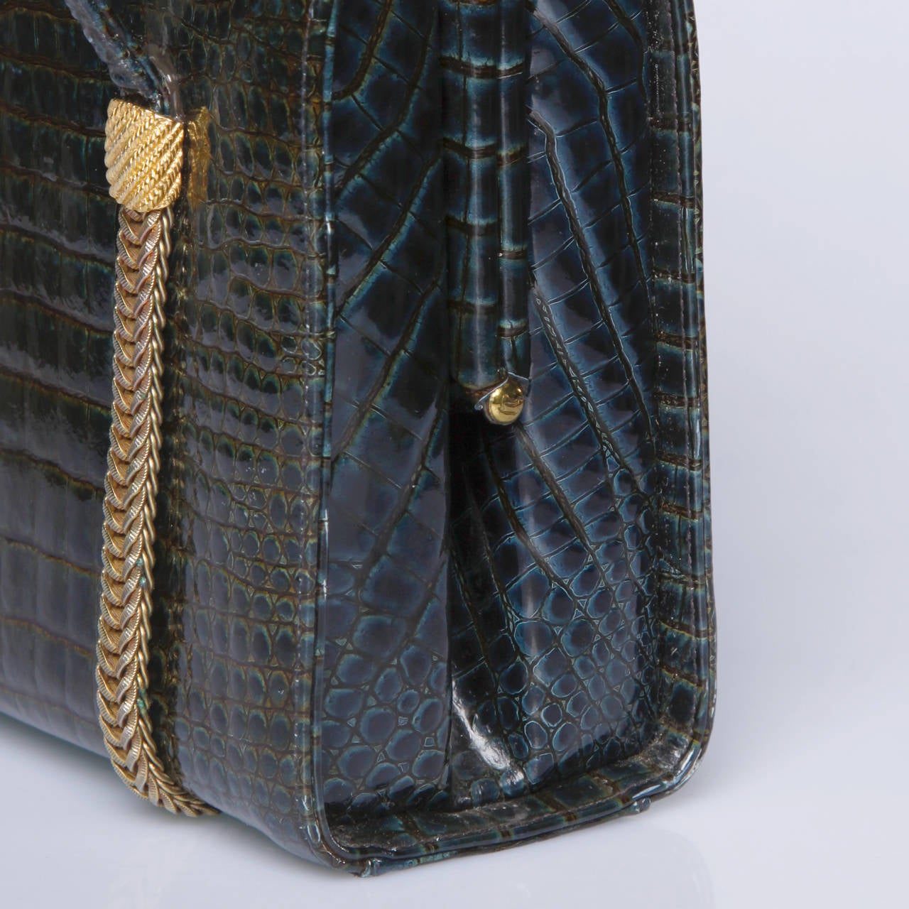 Koret Vintage 1960s Dark Green Leather Crocodile-Embossed Box Purse at ...