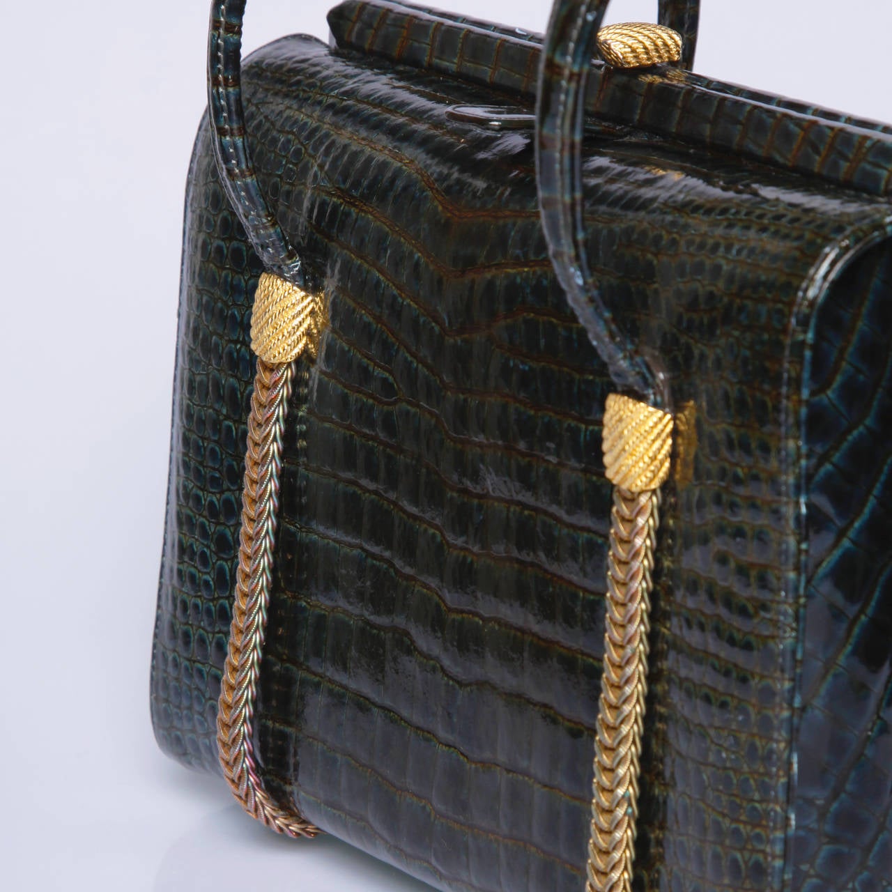 Koret Vintage 1960s Dark Green Leather Crocodile-Embossed Box Purse at ...