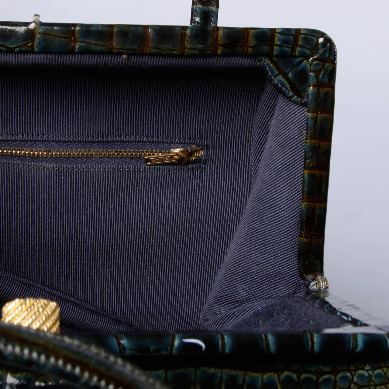 Koret Vintage 1960s Dark Green Leather Crocodile-Embossed Box Purse at ...