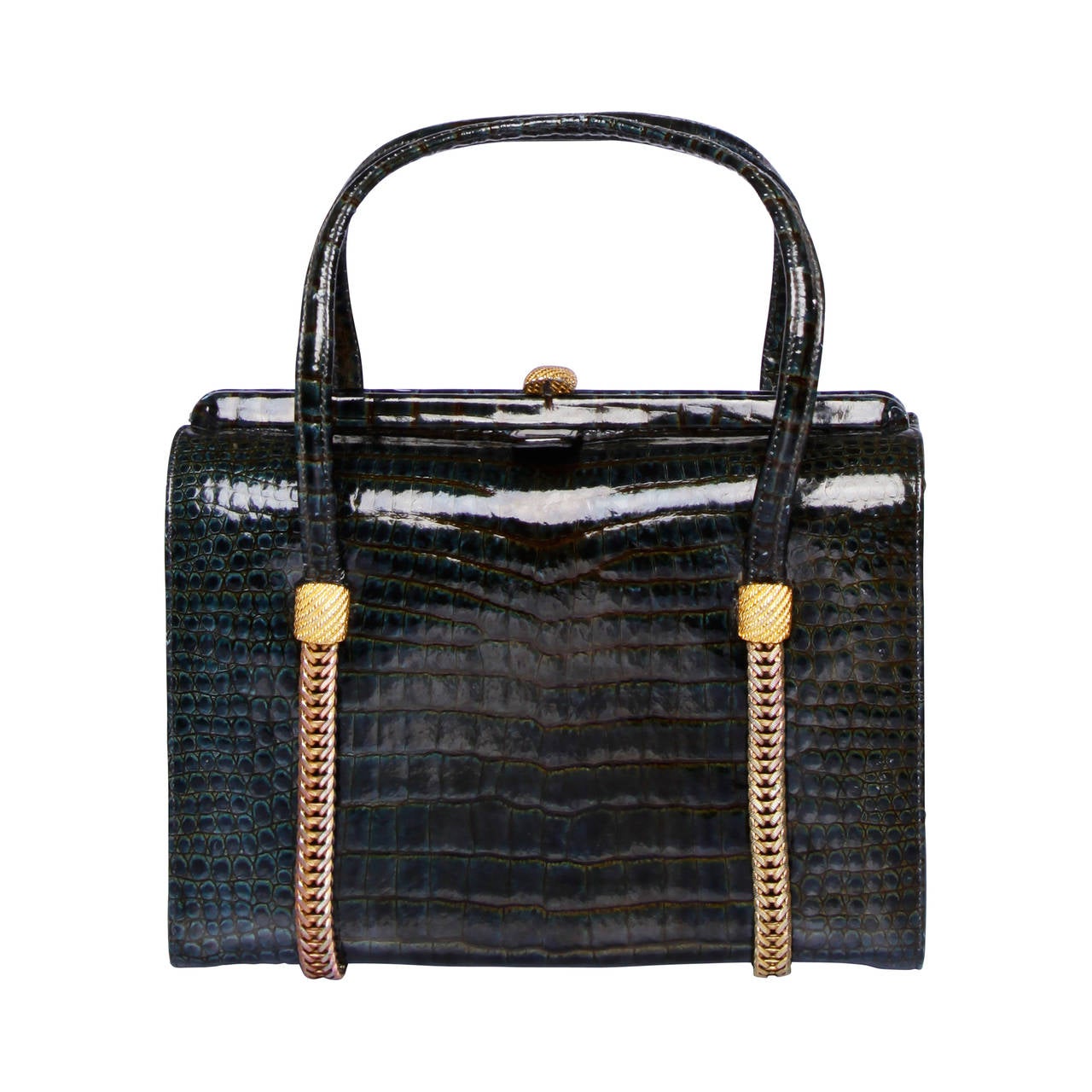 Koret Vintage 1960s Dark Green Leather Crocodile-Embossed Box Purse at ...