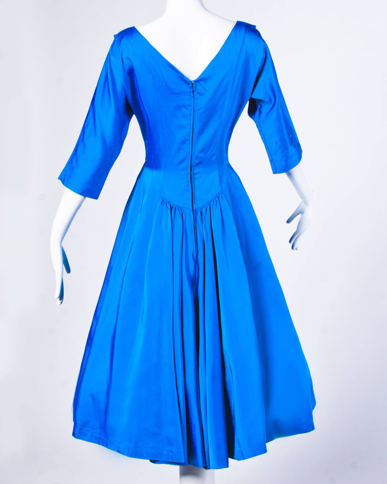 Vintage 1960s 60s Blue Satin Full Sweep Party Dress with Bow at 1stDibs ...