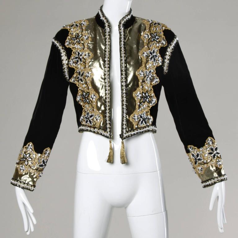 Vintage Heavily Beaded Metallic Gold + Black Velvet Matador Trophy ...