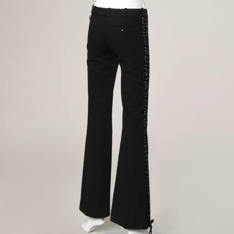 Incredible Chloe Black Leather Lace Up Flared Leg Bell Bottom Pants at ...