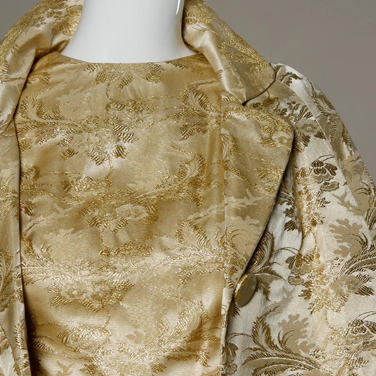 1960s Gold Brocade Cape + Dress 2-Piece Ensemble at 1stDibs