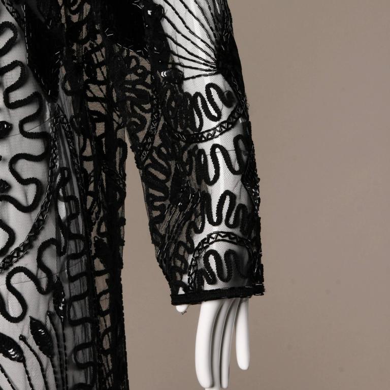 Vintage Long Sheer Black Mesh Sequin + Beaded Duster Coat at 1stDibs ...