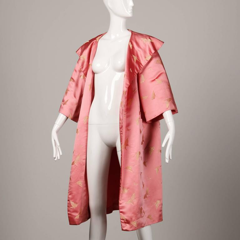 Dynasty Vintage 1960s Pink Silk Satin Swing Coat with Gold Butterflies ...
