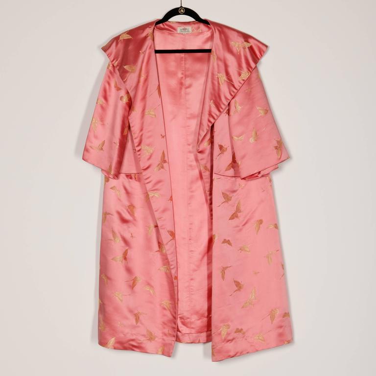 Dynasty Vintage 1960s Pink Silk Satin Swing Coat with Gold Butterflies ...