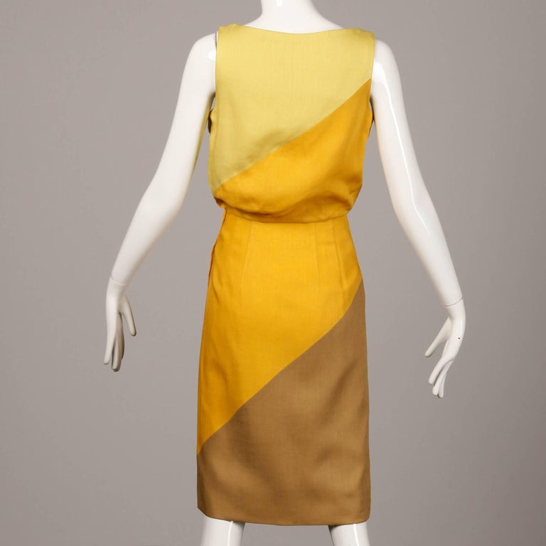 Estevez Vintage Yellow Linen Color Block Sheath Dress, 1960s For Sale ...