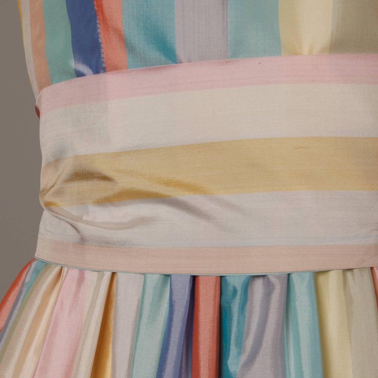 Sakowitz Vintage Pastel Rainbow Striped Silk Maxi Dress/ Gown with ...