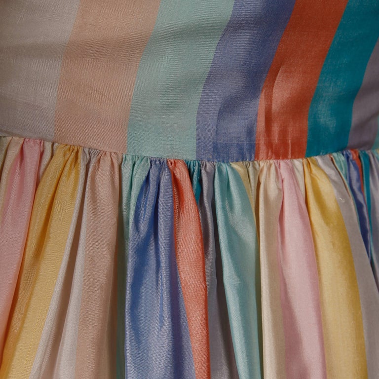 Sakowitz Vintage Pastel Rainbow Striped Silk Maxi Dress/ Gown with ...