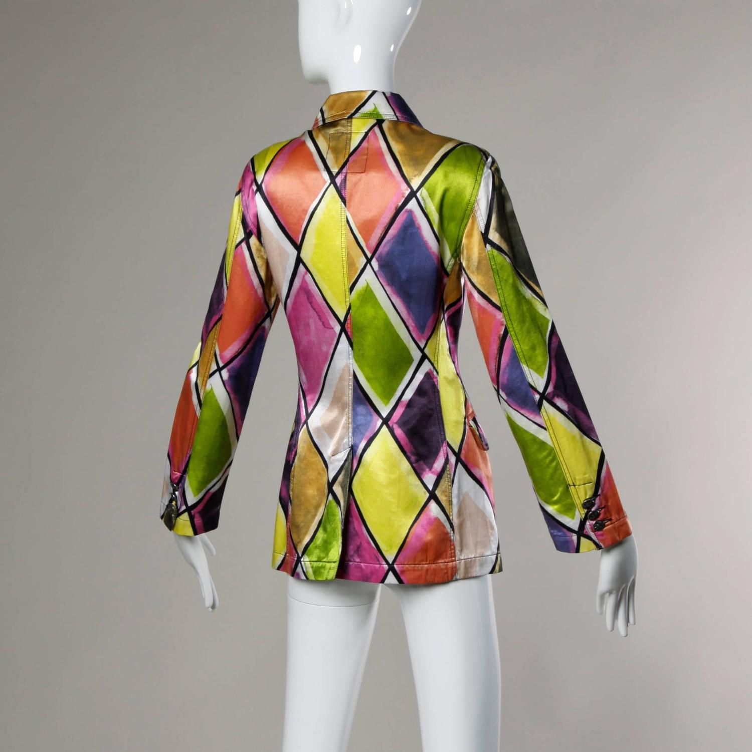 Moschino Jeans Vintage 90s Harlequin Print Blazer Jacket For Sale at ...