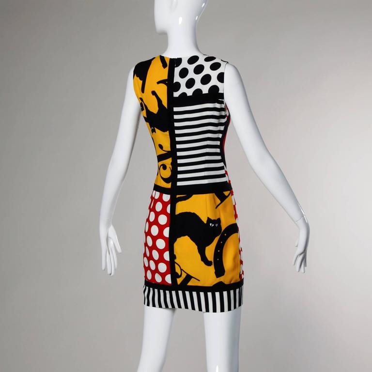 Iconic Moschino Vintage 90s Pop Art Dress with Numbers, Heart + Cat at ...