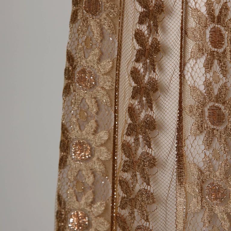 Jill Richards Vintage Scalloped Metallic Copper + Taupe Lace Maxi Skirt ...