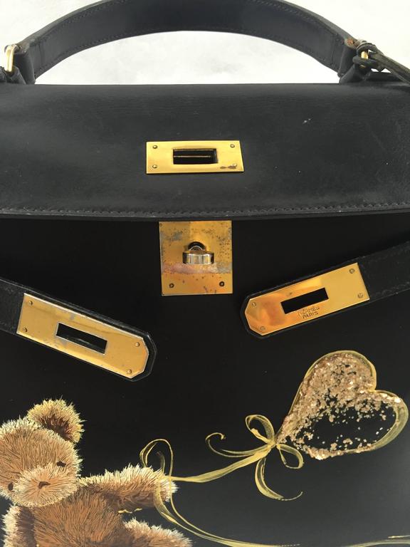 Hermes Kelly 28 Black Box Bag at 1stDibs