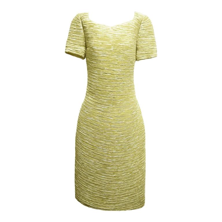 Mary McFadden Silk Pleated Muted Chartreuse Sheath Dress For Sale at ...