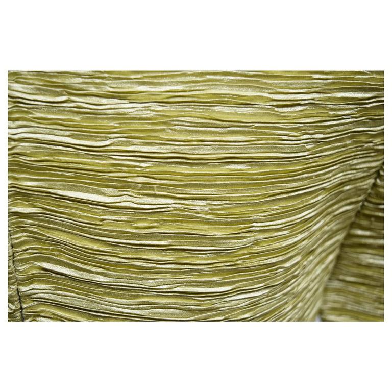 Mary McFadden Silk Pleated Muted Chartreuse Sheath Dress For Sale at ...
