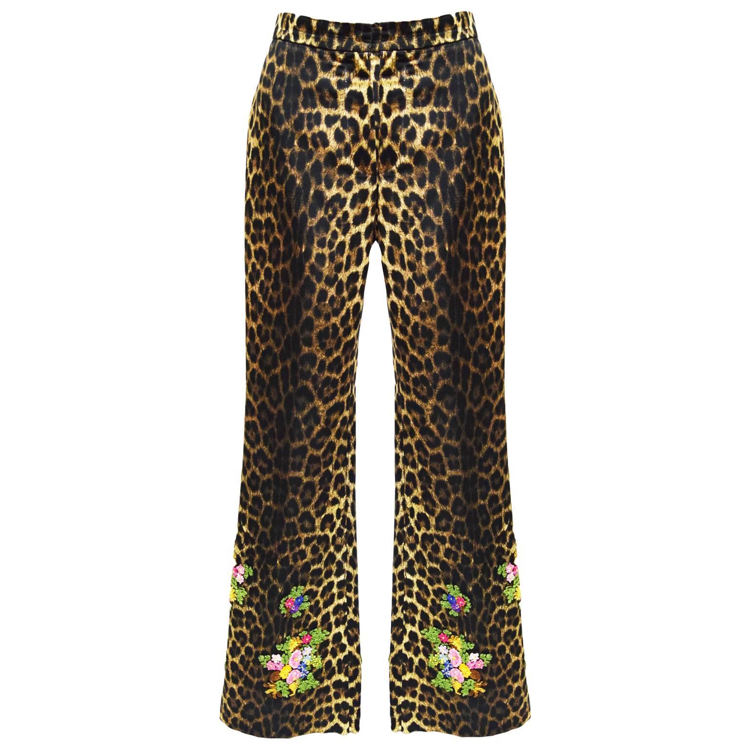 Moschino Leopard Print Wide Leg Pant with Embroidery Bottom For Sale at ...
