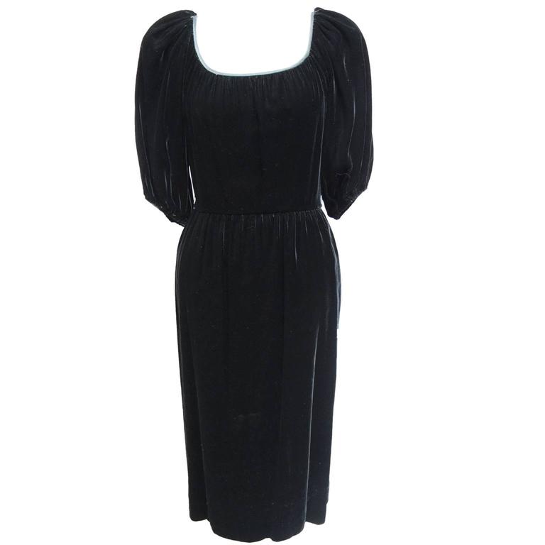 Albert Capraro Black Velvet Empire Waist Dress with Peasant Sleeves For ...