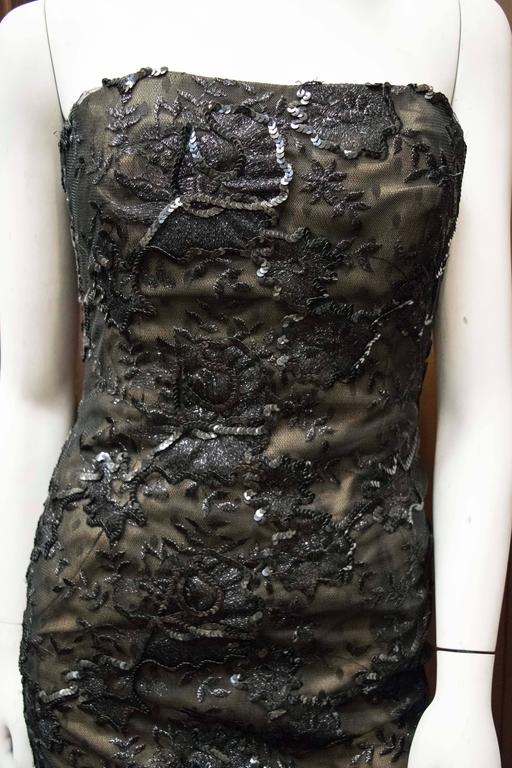 1960s Victor Costa Lace Corseted Cocktail Dress with Fox Fur Trim at ...