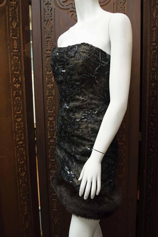 1960s Victor Costa Lace Corseted Cocktail Dress with Fox Fur Trim at ...