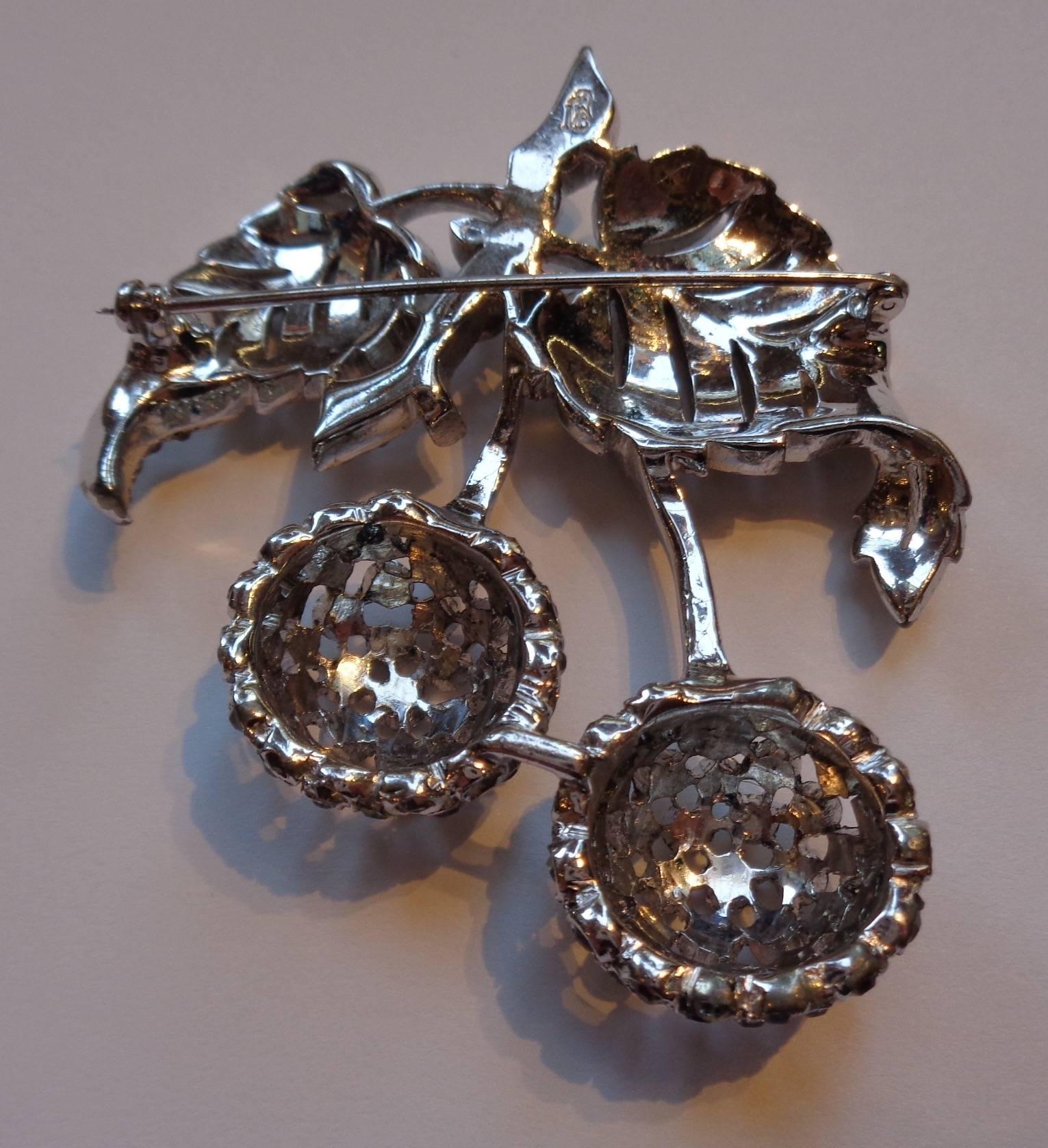 30s Art Deco Rhinestone Cherry Brooch at 1stDibs