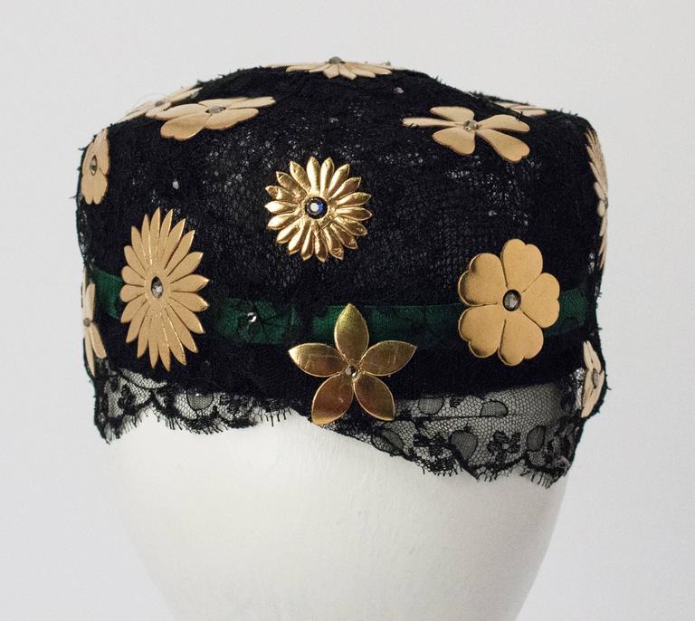60s Mr. John Black Lace Pill Box Hat at 1stDibs