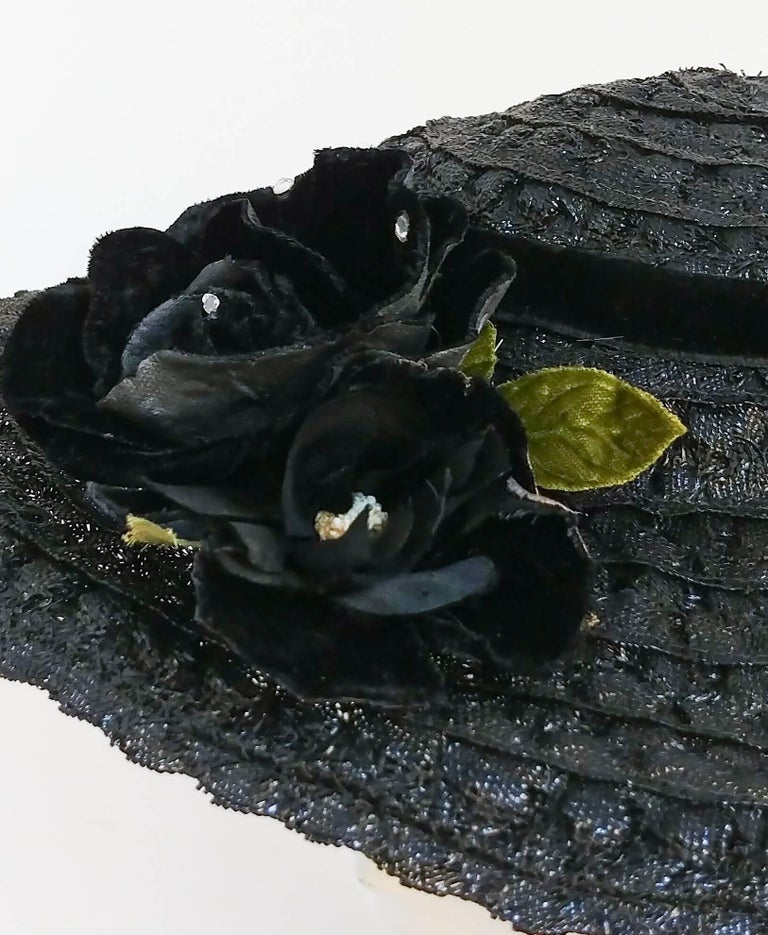 50s Black Hat w/ Rose For Sale at 1stDibs