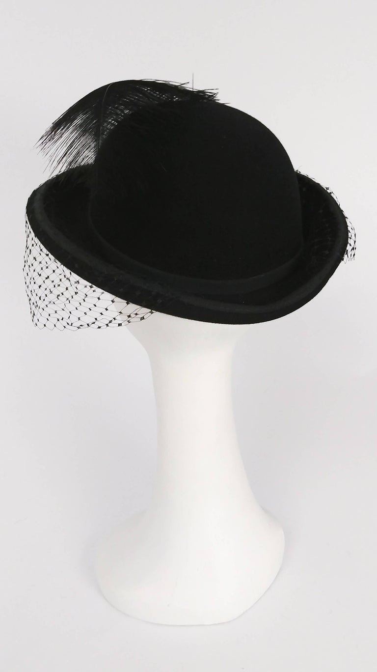 1960s Women's Bowler Hat w/ Veil and Feather at 1stDibs | bowler hat ...