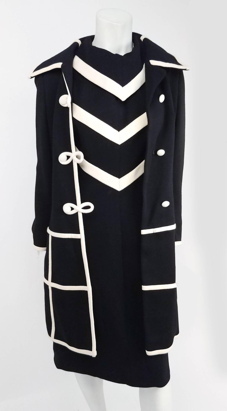1960s Lilli Ann Black/White Two Piece Knit Dress Set For Sale at 1stDibs