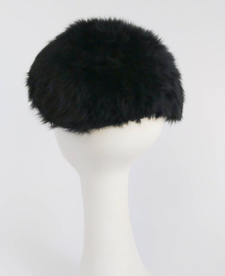 1960s Black Rabbit Fur Mod Cap w/ Brim For Sale at 1stDibs