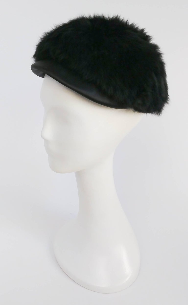 1960s Black Rabbit Fur Mod Cap w/ Brim For Sale at 1stDibs