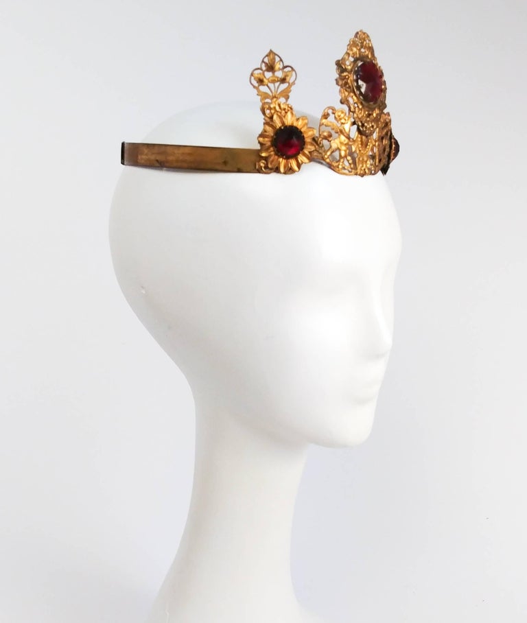 1920s Art Nouveau Brass Crown With Jewels at 1stDibs