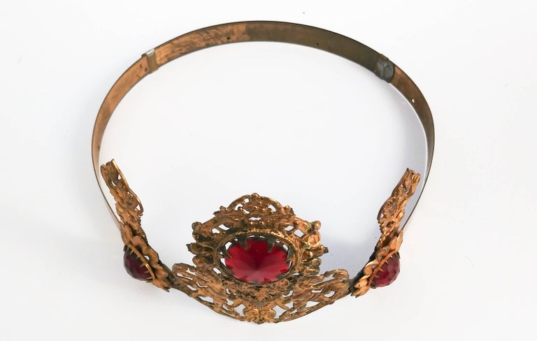 1920s Art Nouveau Brass Crown With Jewels at 1stDibs