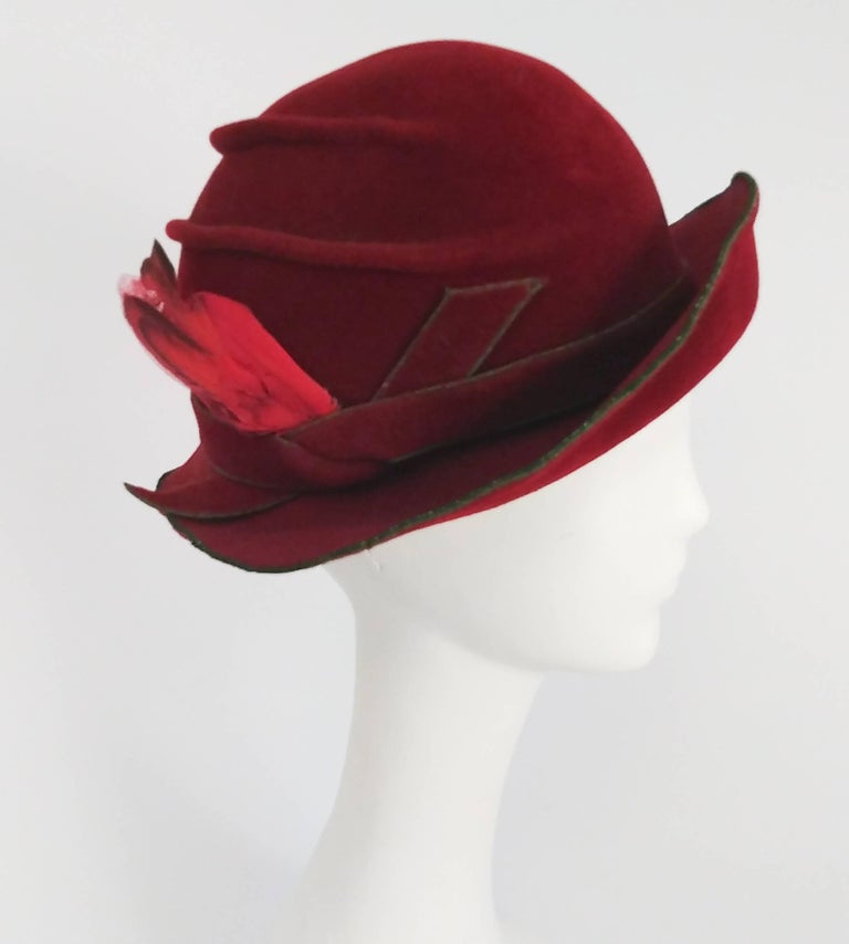 1960s Irene of New York Red Fur Velvet Hat with Green Trim at 1stDibs